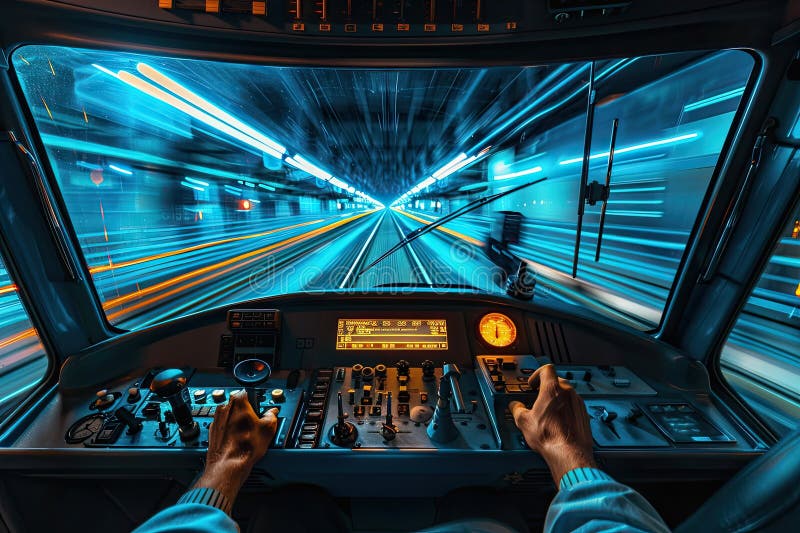 Metro Train Driver from Operation Cabin during the High Speed in Subway ...