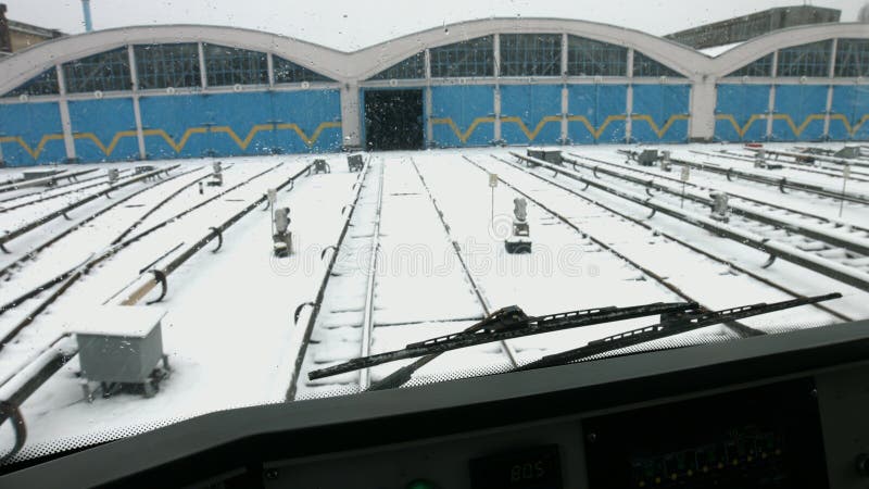 Metro Train Enters the Depot through the Gate. Stock Photo - Image of ...