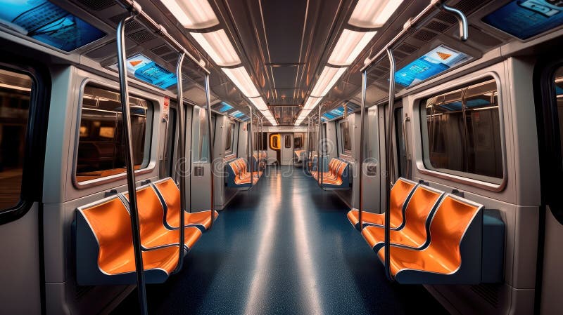 Metro Train Interior, Subway Car Empty Interior Stock Illustration ...