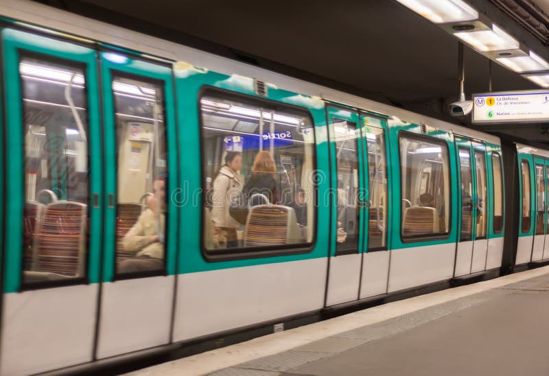 Metro Train in a Paris Station, France Stock Image - Image of speed ...