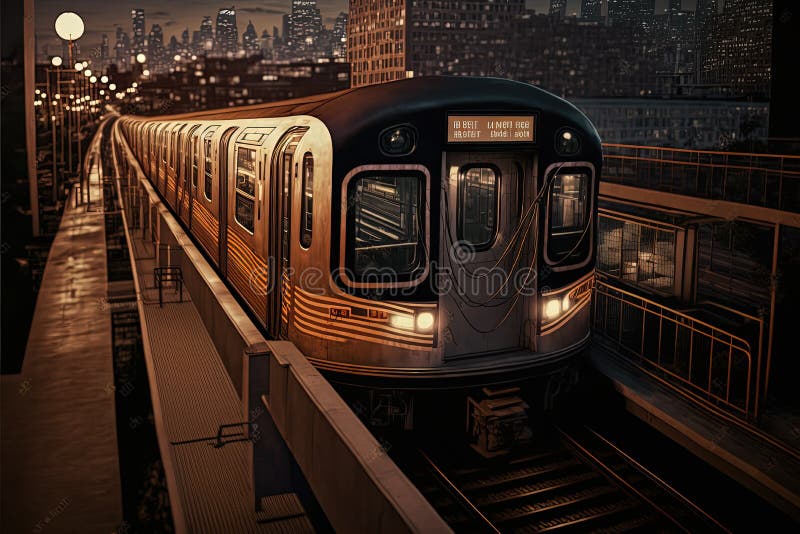 Metro Train on Rails, in a Large City, Generative Ai Stock Illustration ...