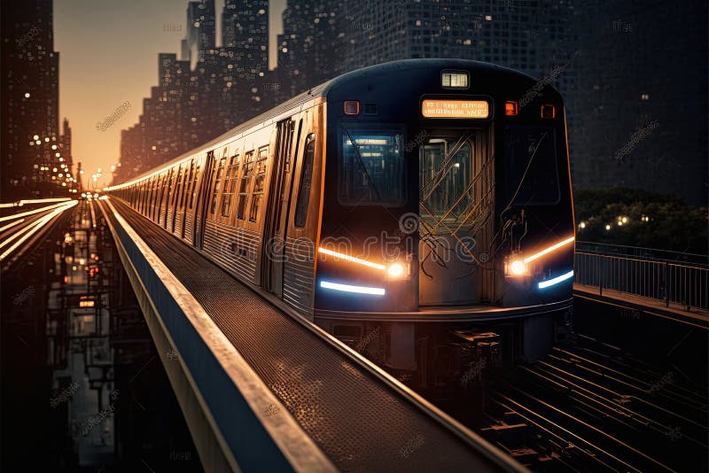 Metro Train on Rails, in a Large City, Generative Ai Stock Illustration ...
