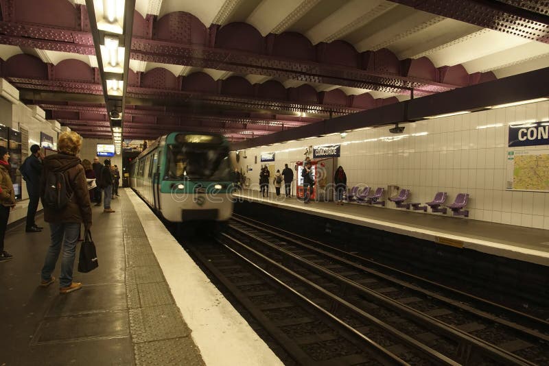 Metro Train in Underground Station Editorial Photography - Image of ...