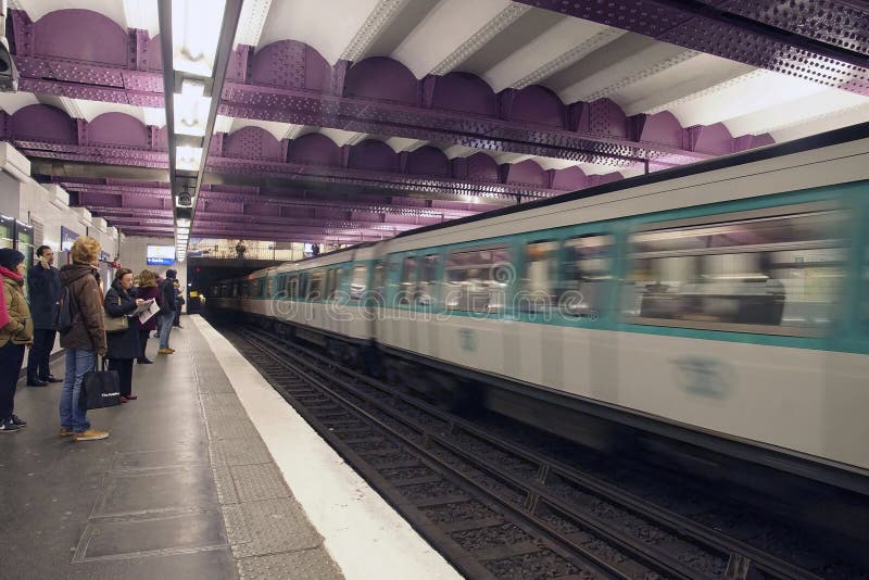 Metro Train in Underground Station Editorial Stock Photo - Image of ...