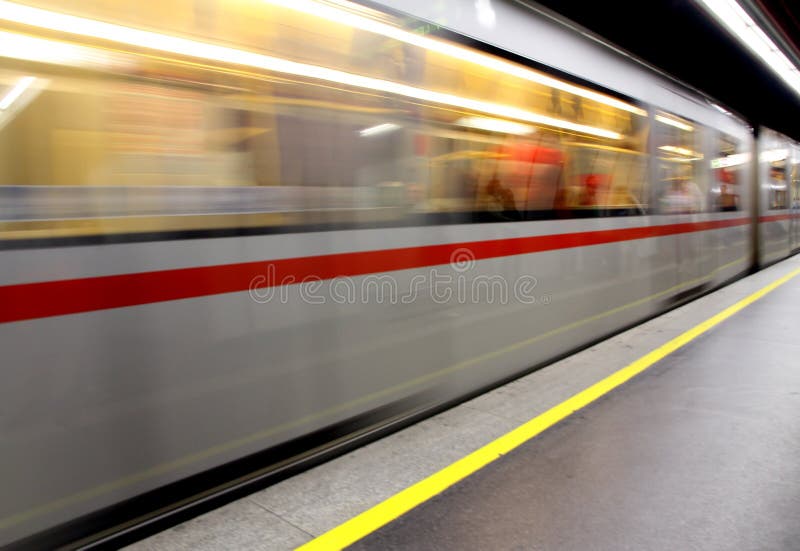 Metro Wagon Run Fast in a Underground Stop Stock Image - Image of ...