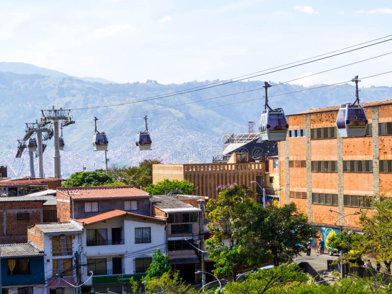 Metrocable Medellin stock image. Image of neighborhood - 346394629