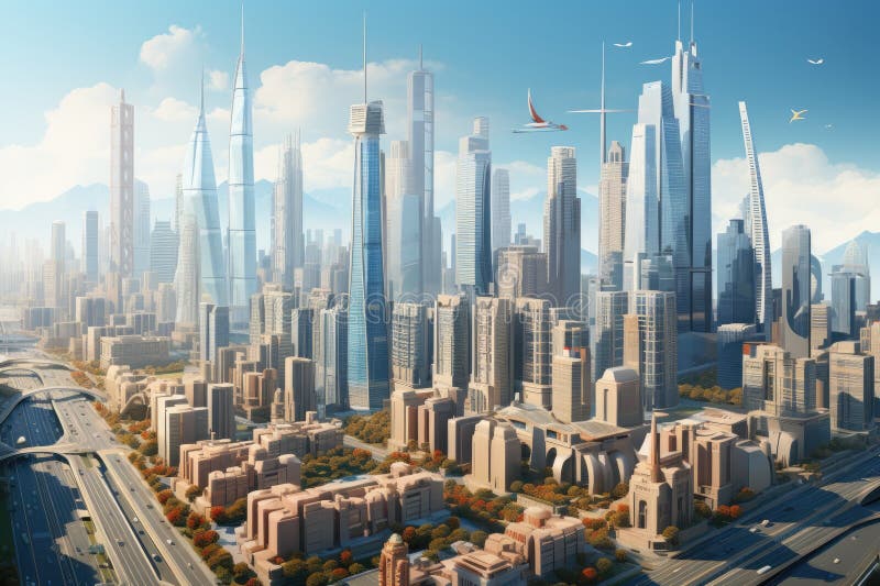 Metropolis City Low Polygon Design. Generative AI Stock Image - Image ...