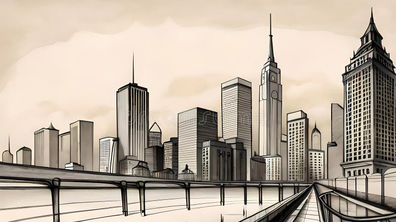 Metropolis - Imaginary City Skyline Stock Illustration - Illustration ...