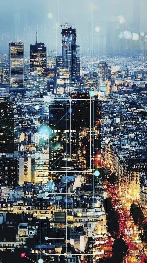 Metropolitan Area Sparkling with High-tech Grids Stock Illustration ...