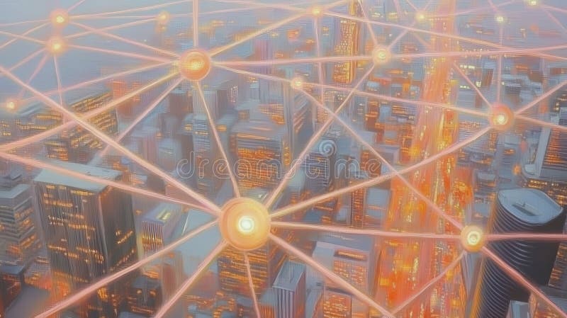 Metropolitan City with Interconnected Bright Nodes View Stock ...