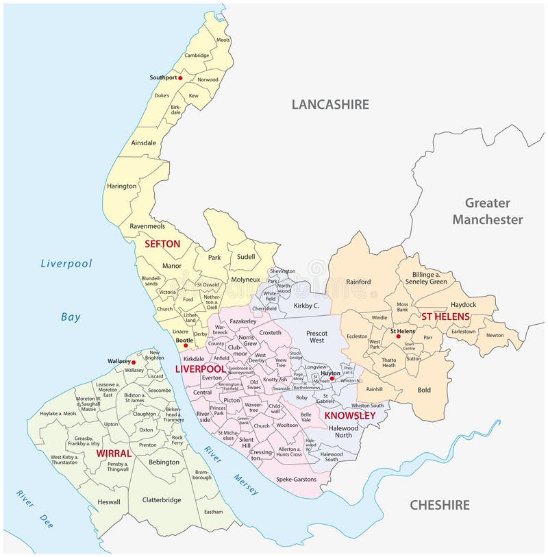 Metropolitan County Merseyside Map Stock Vector - Image: 57264613