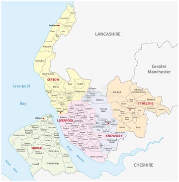 Metropolitan County Merseyside Map Stock Vector - Illustration of ...