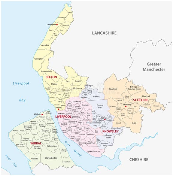 Metropolitan County Merseyside Map Stock Vector - Illustration of ...