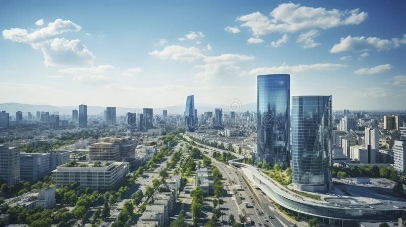 Metropolitan Dreamscape: Skyscrapers Rise Amidst Sea of Trees Stock ...