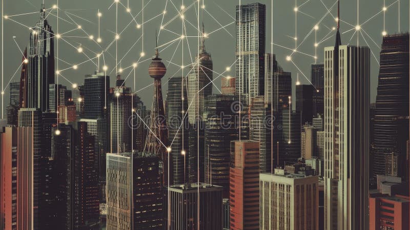 Metropolitan Skyline Integrated with Digital Elements Stock ...