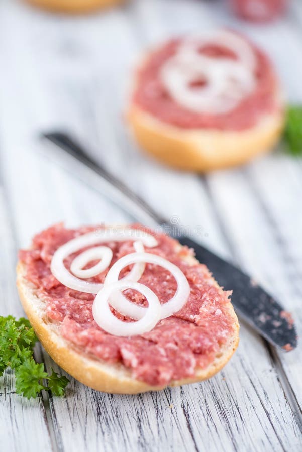 Mett on a Bun (German Cuisine; Selective Focus) Stock Image - Image of ...