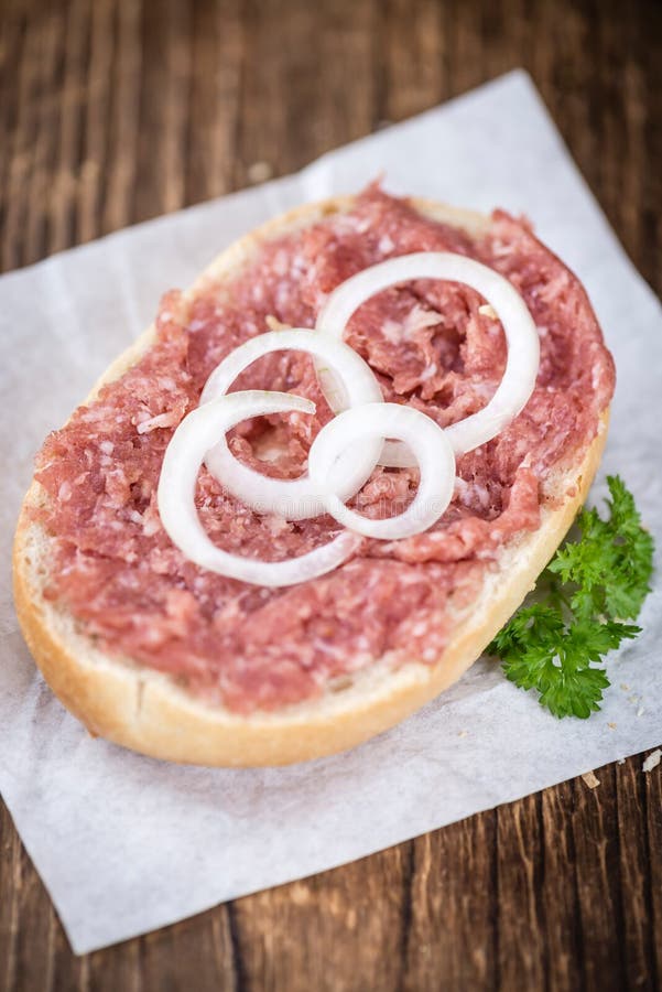 Mett on a Bun (German Cuisine; Selective Focus) Stock Image - Image of ...
