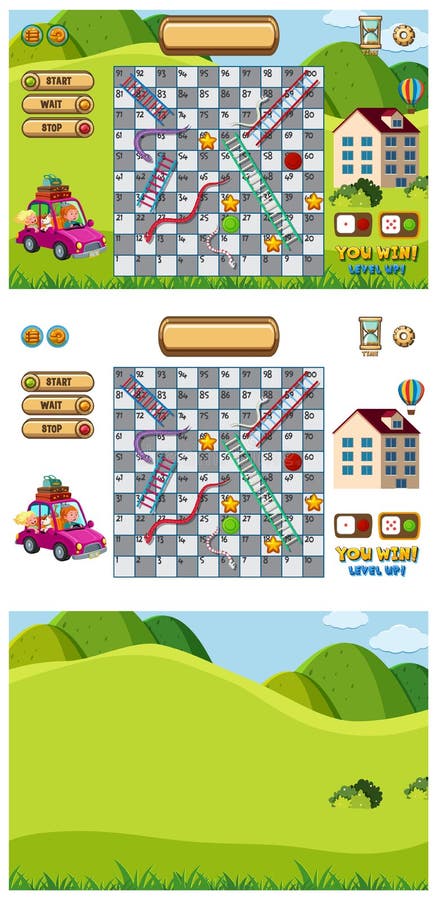 Metta Dei Serpenti E Del Gioco Delle Scale Con Erba Verde Illustrazione ...