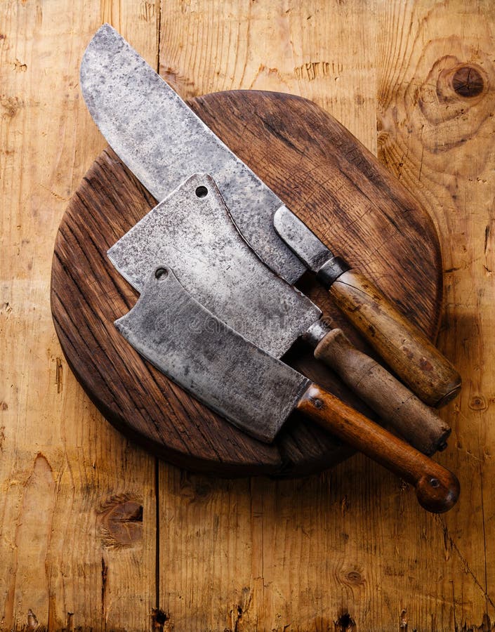 Metzger-Fleischbeile Auf Hackklotz Stockbild - Bild von metzger, messer ...