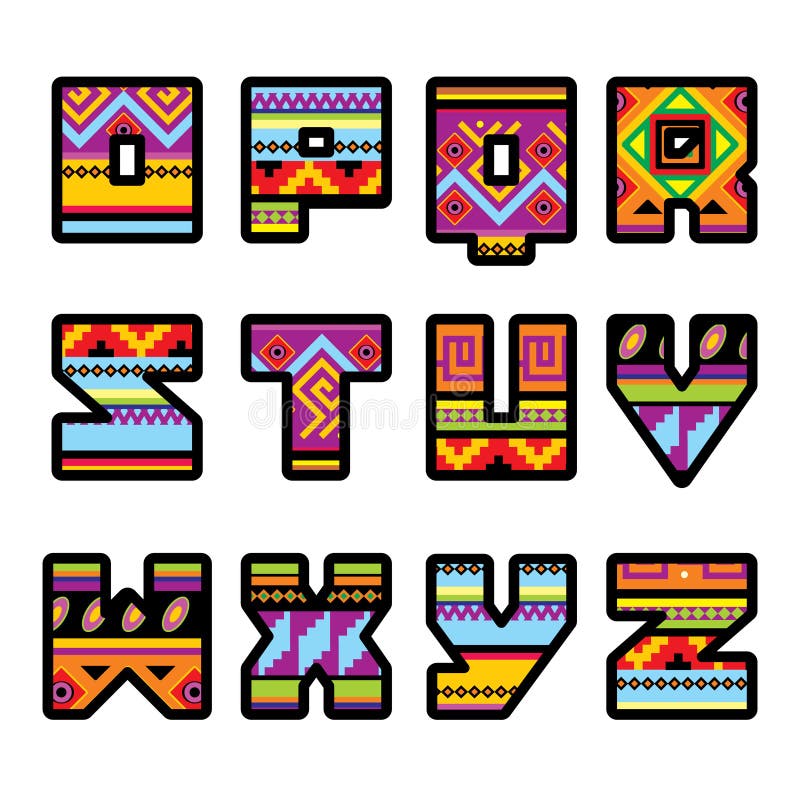 Mexican alphabet (part 1) stock vector. Illustration of design - 25905706