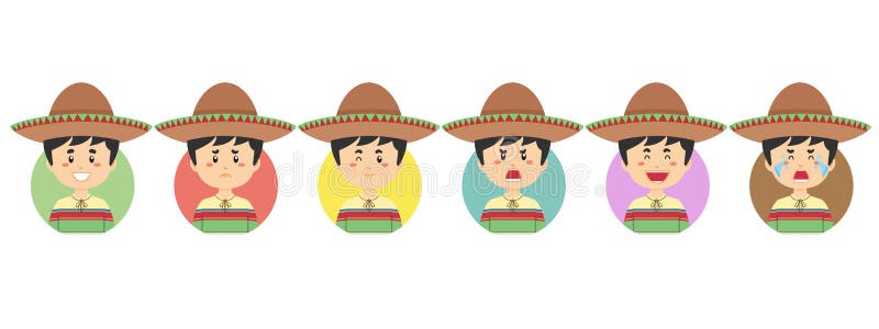 Mexican Avatar with Various Expression Stock Vector - Illustration of ...