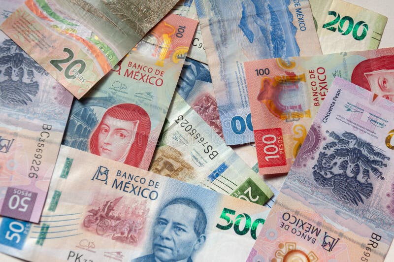 Mexican Bills Stacked Front View in Different Denominations Stock Image ...