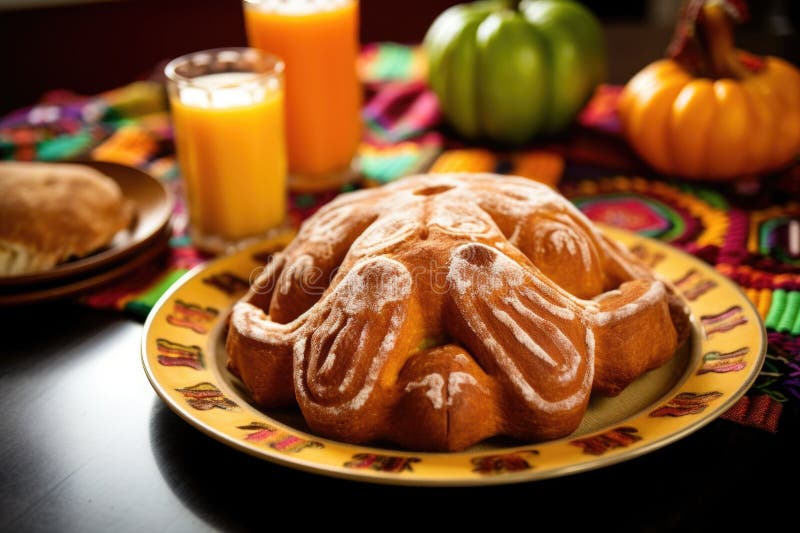 Mexican Bread of the Dead Pan De Muerto on a Plate Stock Photo - Image ...