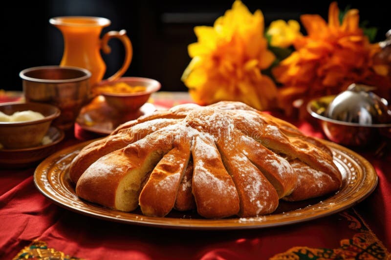 Mexican Bread of the Dead Pan De Muerto on a Plate Stock Illustration ...