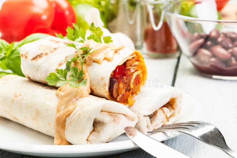 Mexican Burritos on a Plate Stock Image - Image of green, beef: 39291779