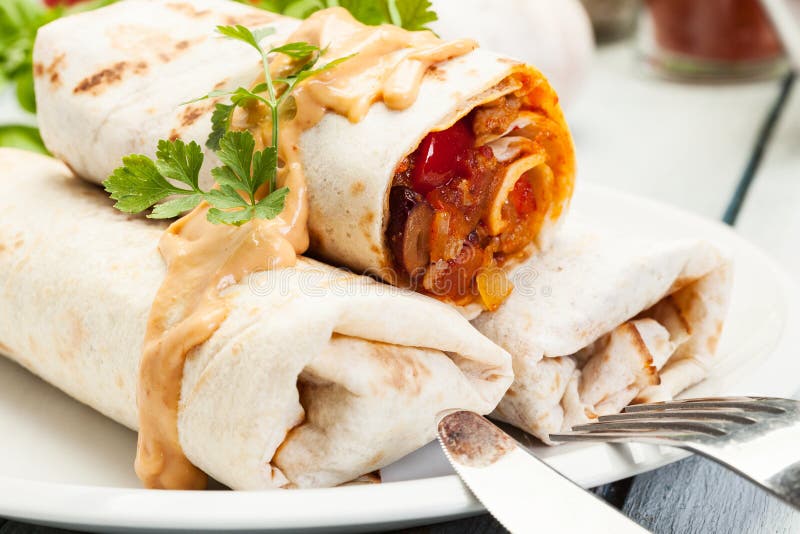 Mexican Burritos on a Plate Stock Image - Image of beef, meal: 39291789