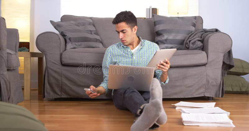 Mexican Businessman Using with Multiple Gadgets Stock Image - Image of ...