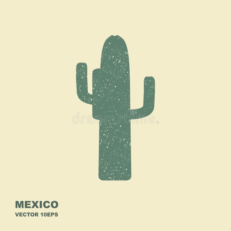 Mexican Cactus. Stylized Flat Icon with Scuffed Effect Stock Vector ...