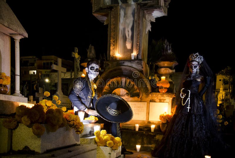 Mexican Catrina and Catrin at a Cementery Editorial Image - Image of ...