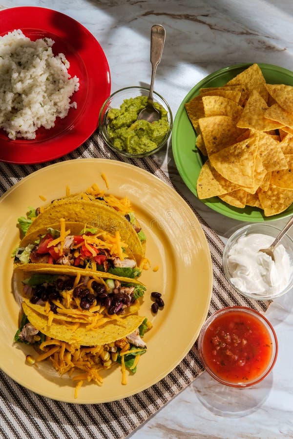 Mexican Chicken Tacos Toppings Stock Image - Image of rice, corn: 192603573