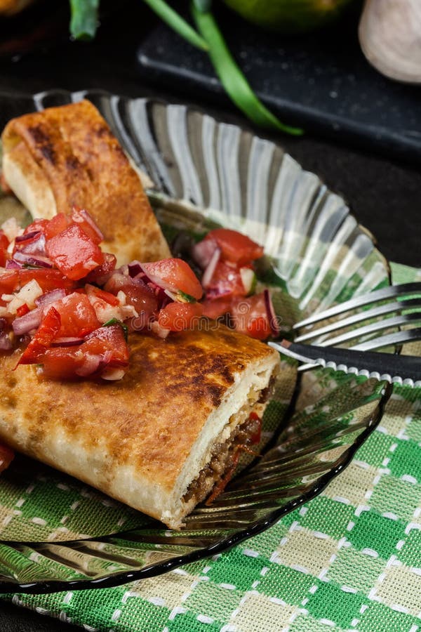 Mexican Chimichanga with Salsa Dip Stock Image - Image of chilli ...
