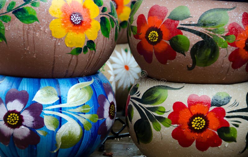 Mexican Colorful Ceramic Pots in a Workshop Stock Photo - Image of ...