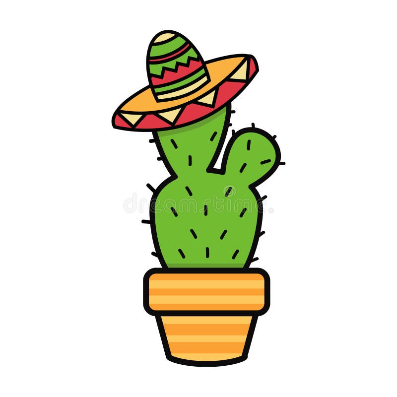 Mexican Cute Cactus Doodle Sign Stock Vector - Illustration of plant ...