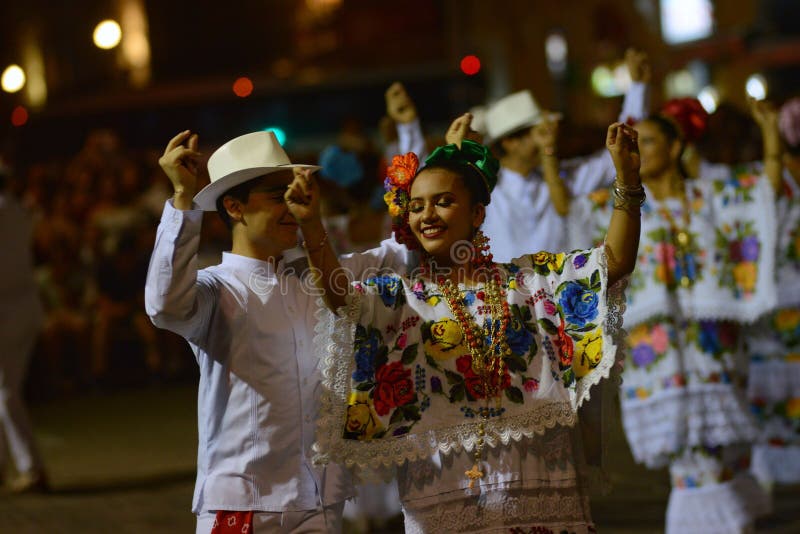 Mexican Dancers Dancing in the Streets of Merida, Mexico. Editorial ...