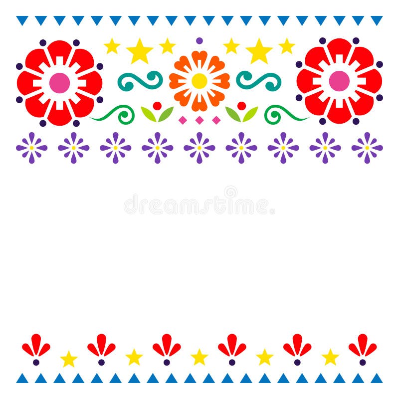 Mexican Flowers Pattern, Retro Folk Art Style Vector Greeting Card or ...