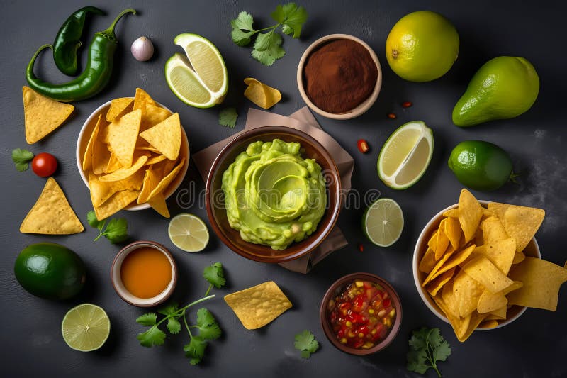 Mexican Dips Set. Guacamole with Nachos Stock Photo - Image of sauce ...
