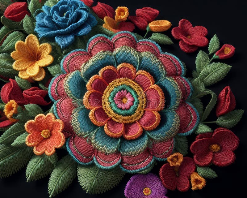 Mexican Embroidery Flowers Hyper Realistic Wallpaper Design Stock ...