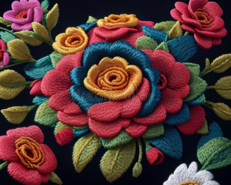 Mexican Embroidery Flowers Hyper Realistic Wallpaper Design Stock ...