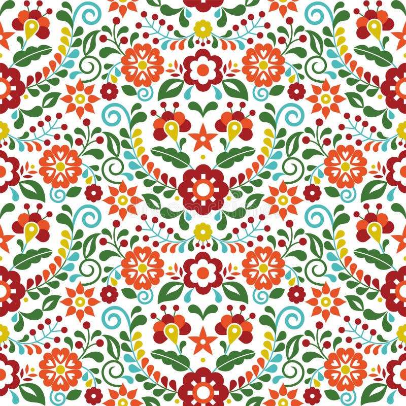 Mexican Folk Art Vector Seamless Pattern with Flowers, Textile or ...
