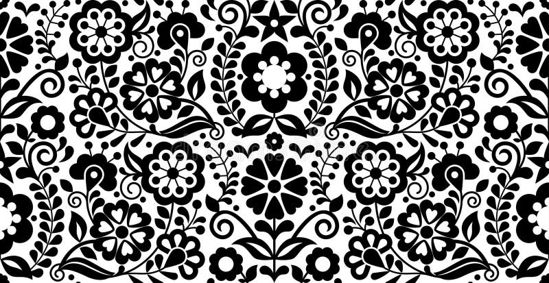 Mexican Traditional Vector Seamless Pattern with Flowers, Leaves and ...