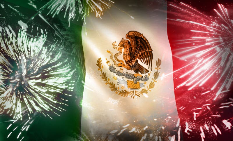 Mexican Flag Fireworks Display Banner Stock Illustration - Illustration ...