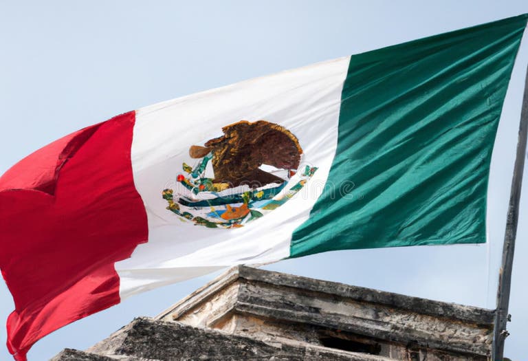 Mexican Flag on a Maya Pyramid Stock Illustration - Illustration of ...