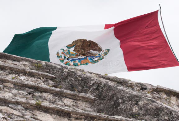 Mexican Flag on a Maya Pyramid Stock Illustration - Illustration of ...