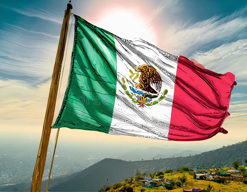 Mexican Flag Waving in the Wind Isolated Mexico Stock Illustration ...