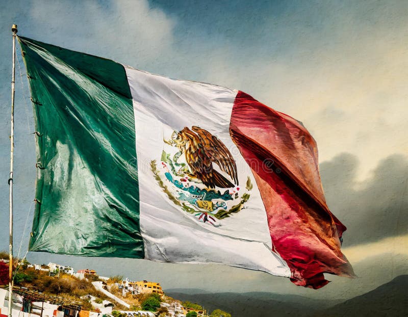 Mexican Flag Waving in the Wind Isolated Mexico Stock Illustration ...