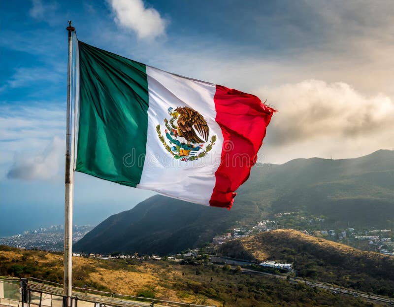 Mexican Flag Waving in the Wind Isolated Mexico Stock Illustration ...